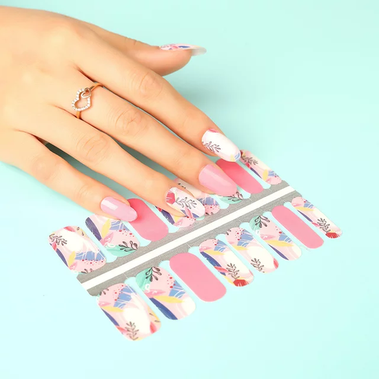 Pink Abstract Art Leaves Fall Theme – EZ Nails