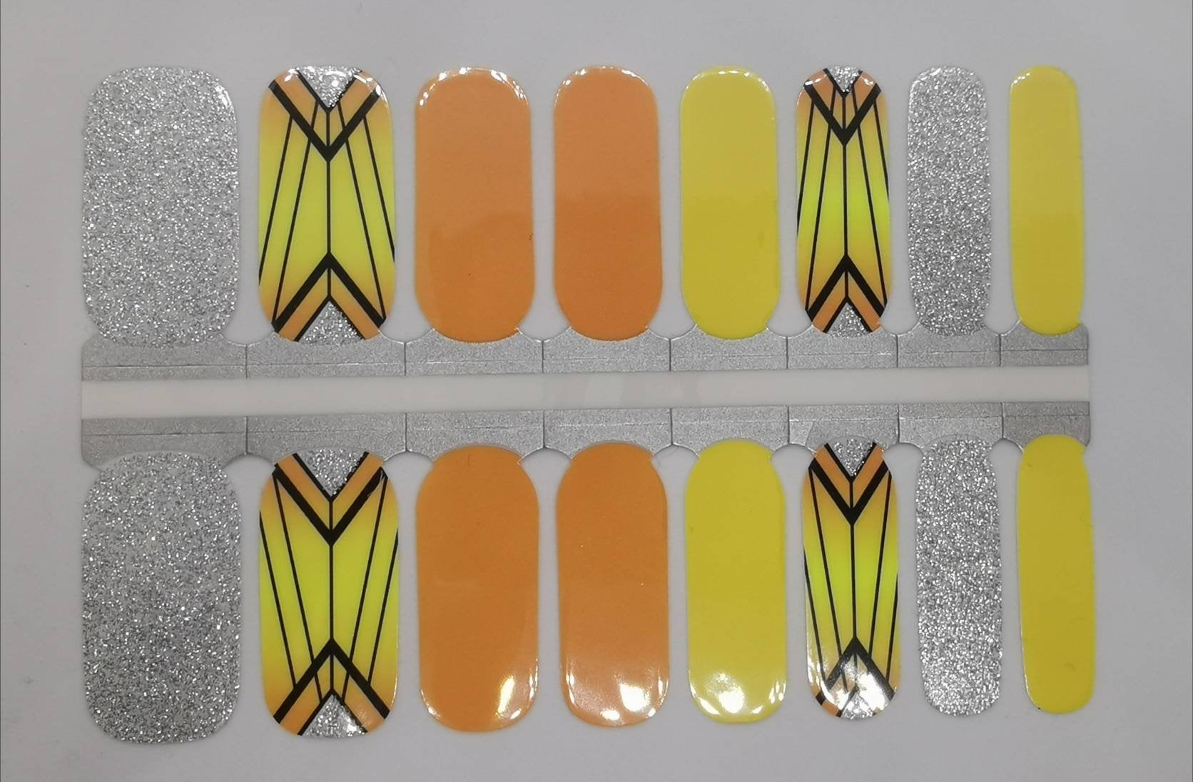 Yellow and Orange with Silver Glitter Geometry Tribal Aztec Art – EZ Nails